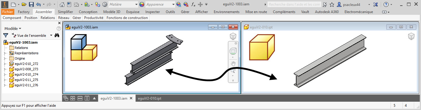 Différence d'apparence entre pièce et ensemble Inventor - Aplicit