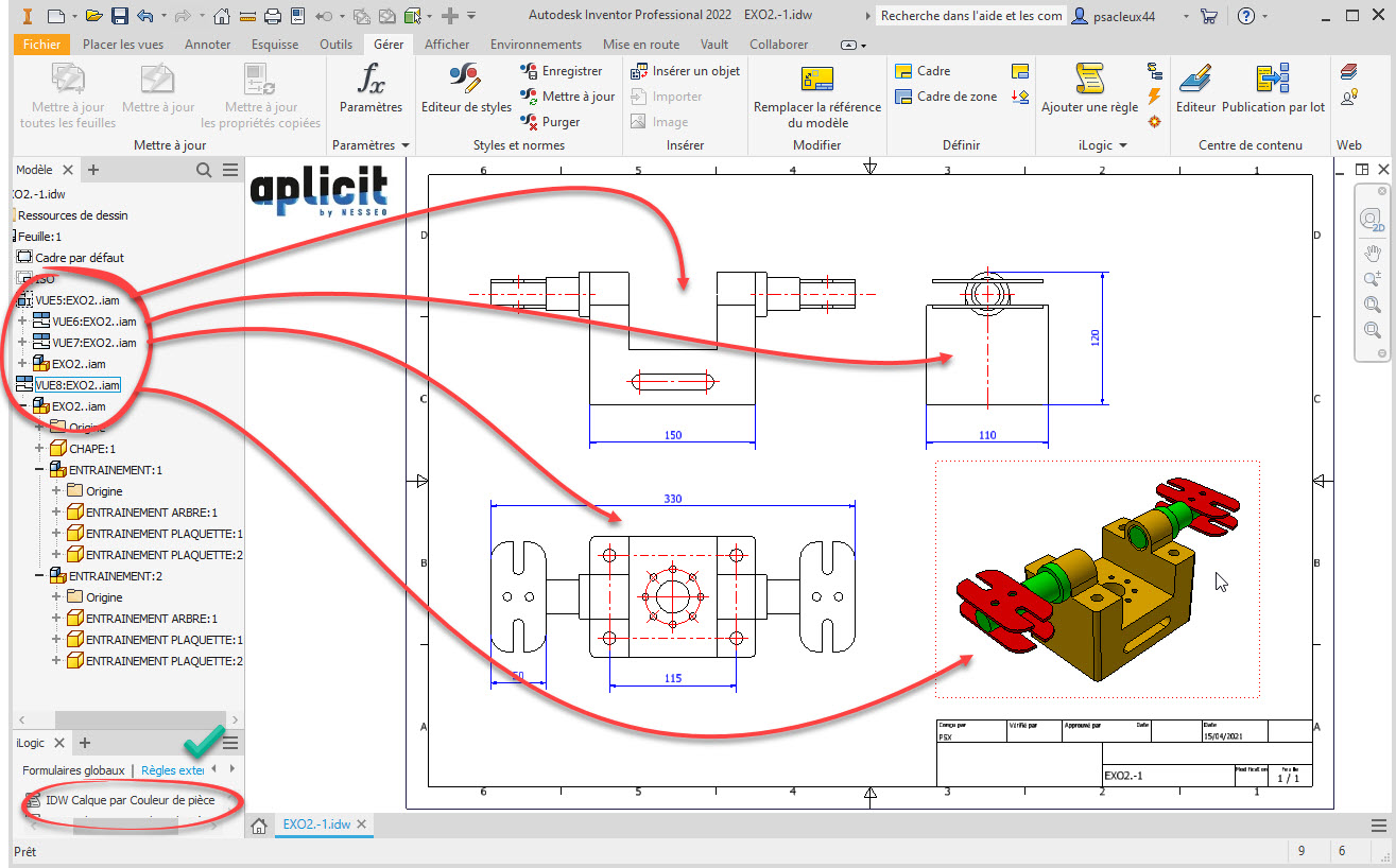 Couleur de la Pièce dans les mises en plan Inventor - Aplicit