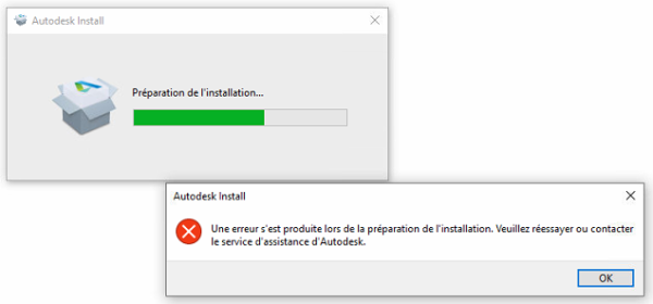 Une erreur s'est produite lors de la préparation de l'installation ...