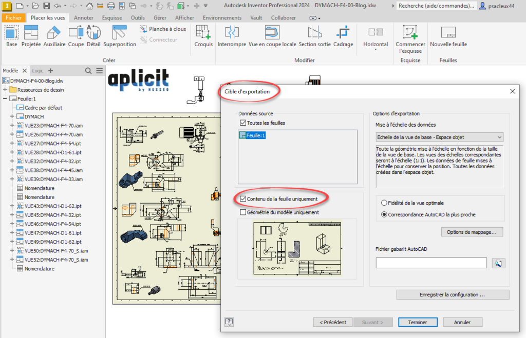 Nouvel Export IDW Inventor 2024.1 au format DWG AutoCAD - Aplicit