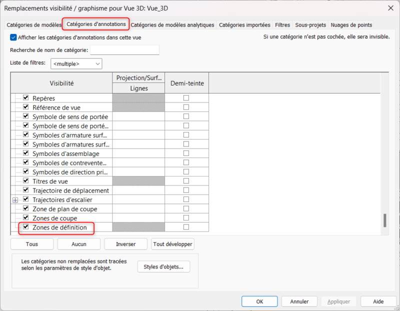 Revit - Gérer l'affichage de vos zones de définition - Aplicit